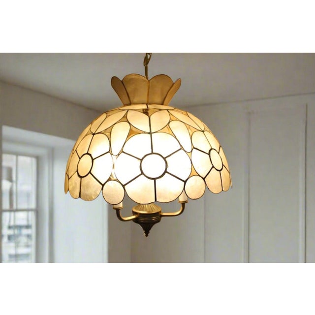 Mid-Century Modern Capiz Shell Pendant Light | Chairish