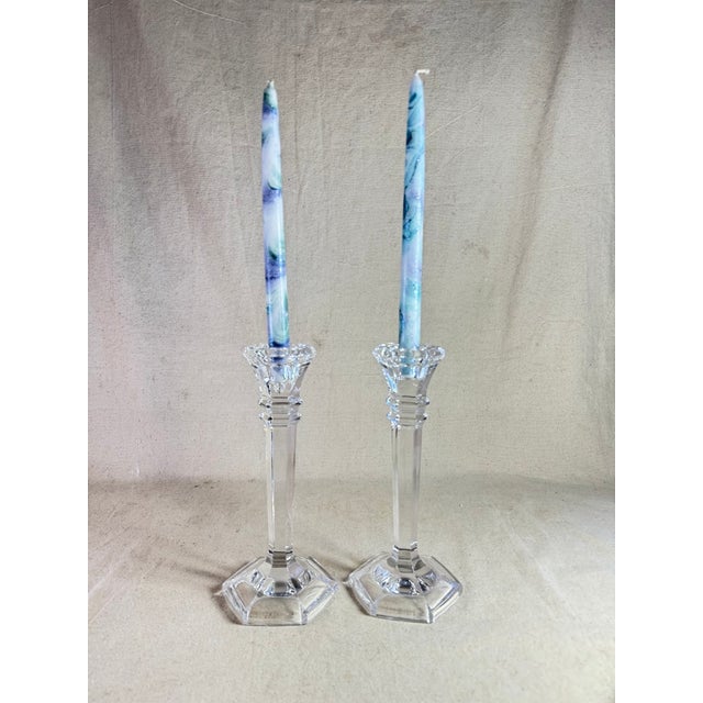 Vintage Pair of Crystal Taper Candlestick Holders | Chairish