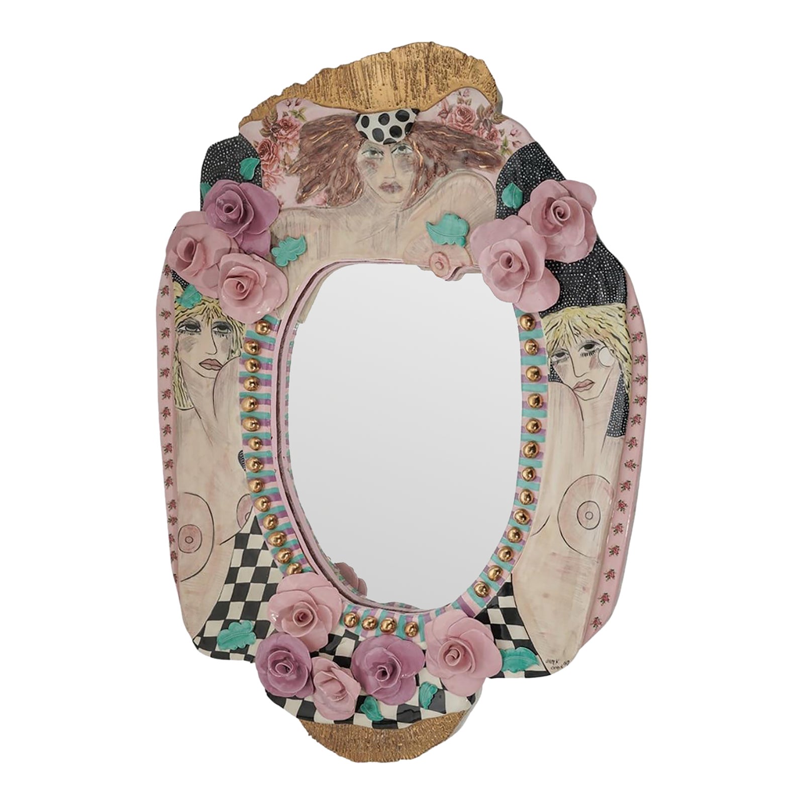 Large Laney Oxman (American, B. 1945) Floral Large Mirror | Chairish