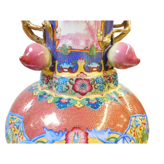 Pink Multi-Color Dimensional Peach Floral Vase | Chairish