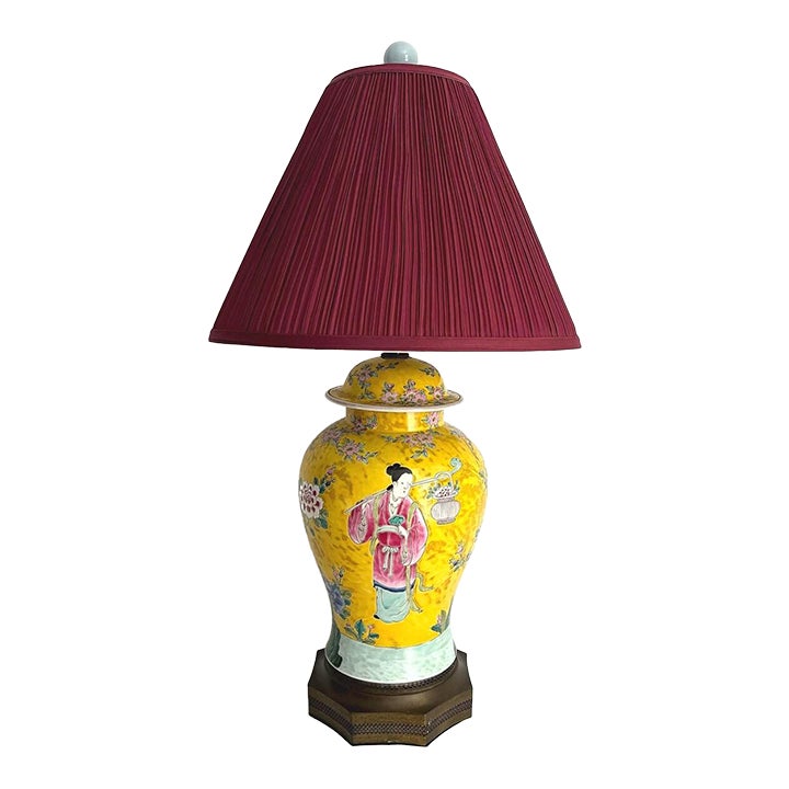 Geisha Ginger Jar Lamp & Shade, 1950s | Chairish