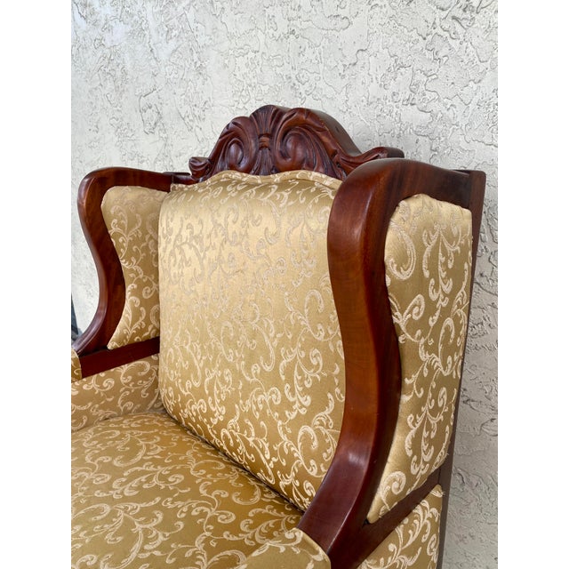 1920s Carved Mahogany French Library Silk Wingback Chairs - Set of 2 ...