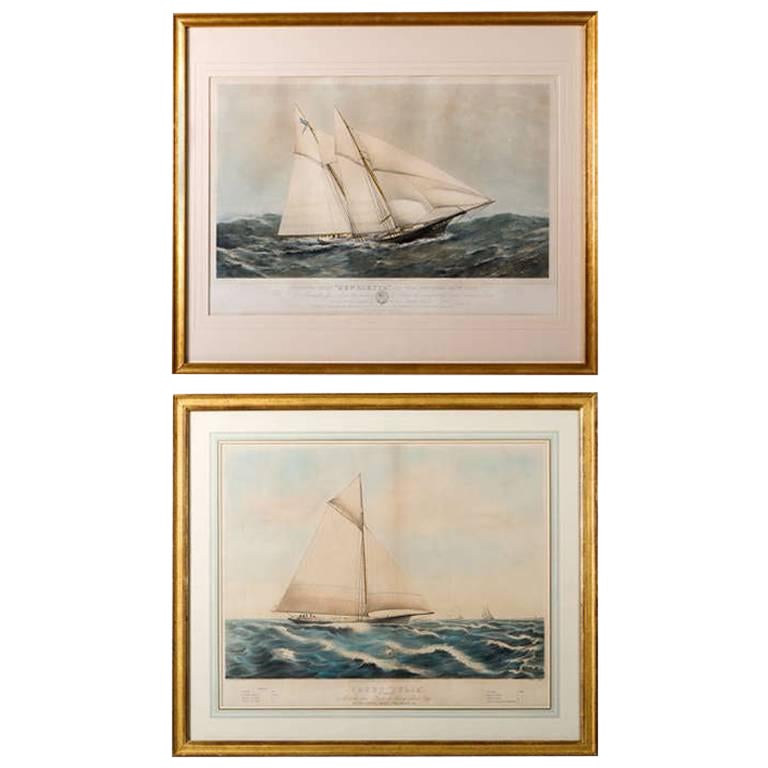 Near 19th Century Painted Lithographs of Yachts - a Pair | Chairish