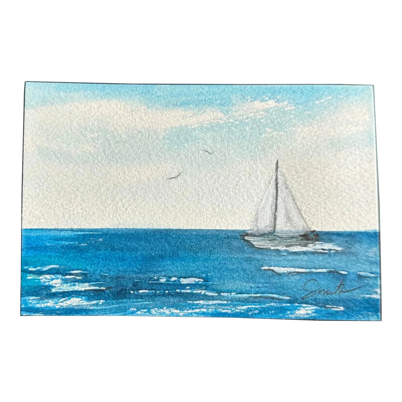 Signed Original Watercolor Seascape by Nancy Smith "One More Sail ...