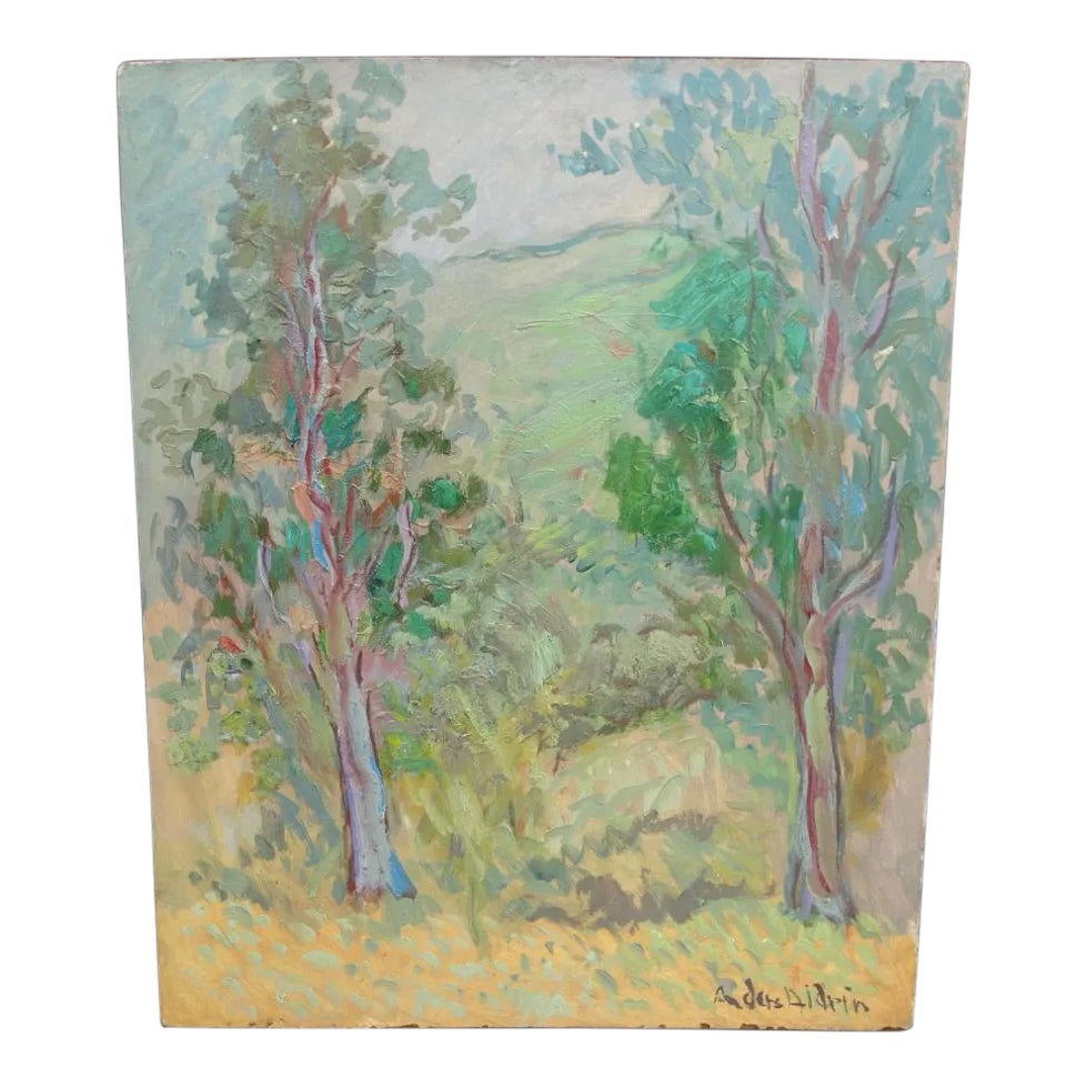 Vintage Mid-Century Anders Aldrin Landscape With Trees Painting | Chairish