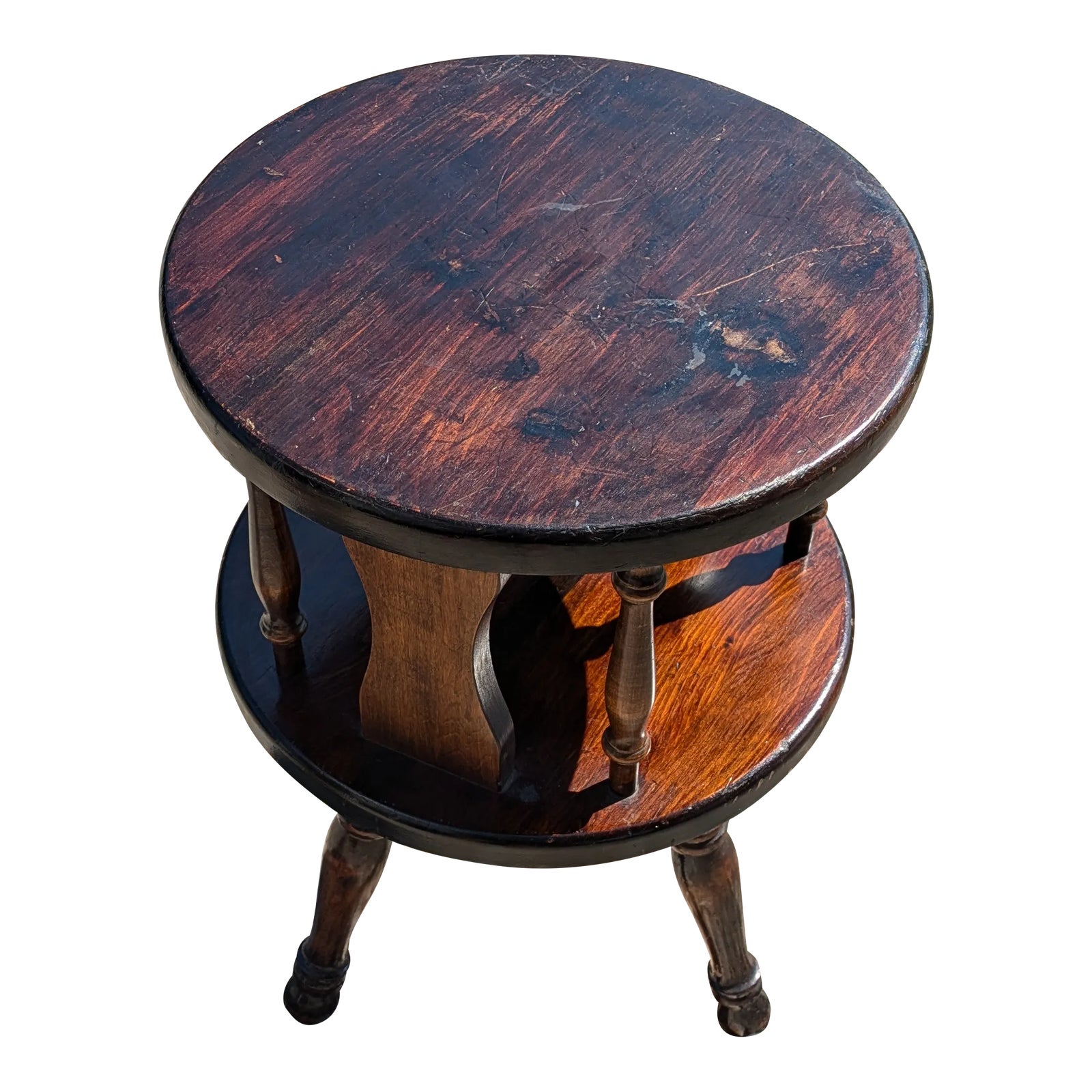 Late 20th Century Tri-Leg Dark Wooden Side Table | Chairish