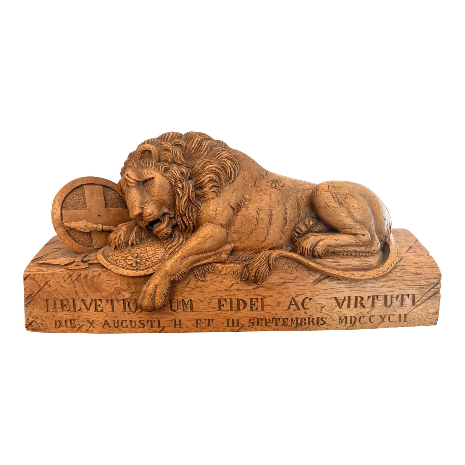 Lion of Lucerne Wood Carving | Chairish
