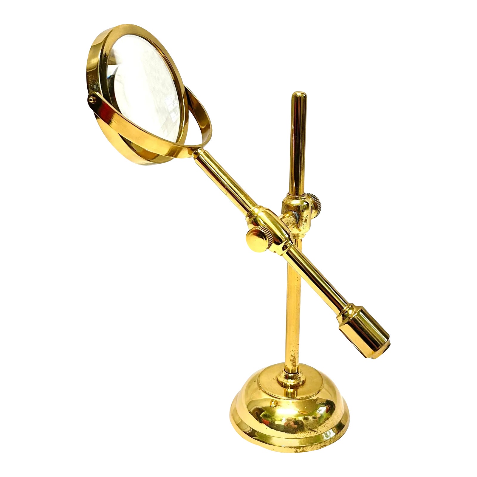 1960s Adjustable Brass Tabletop Magnifying Glass | Chairish