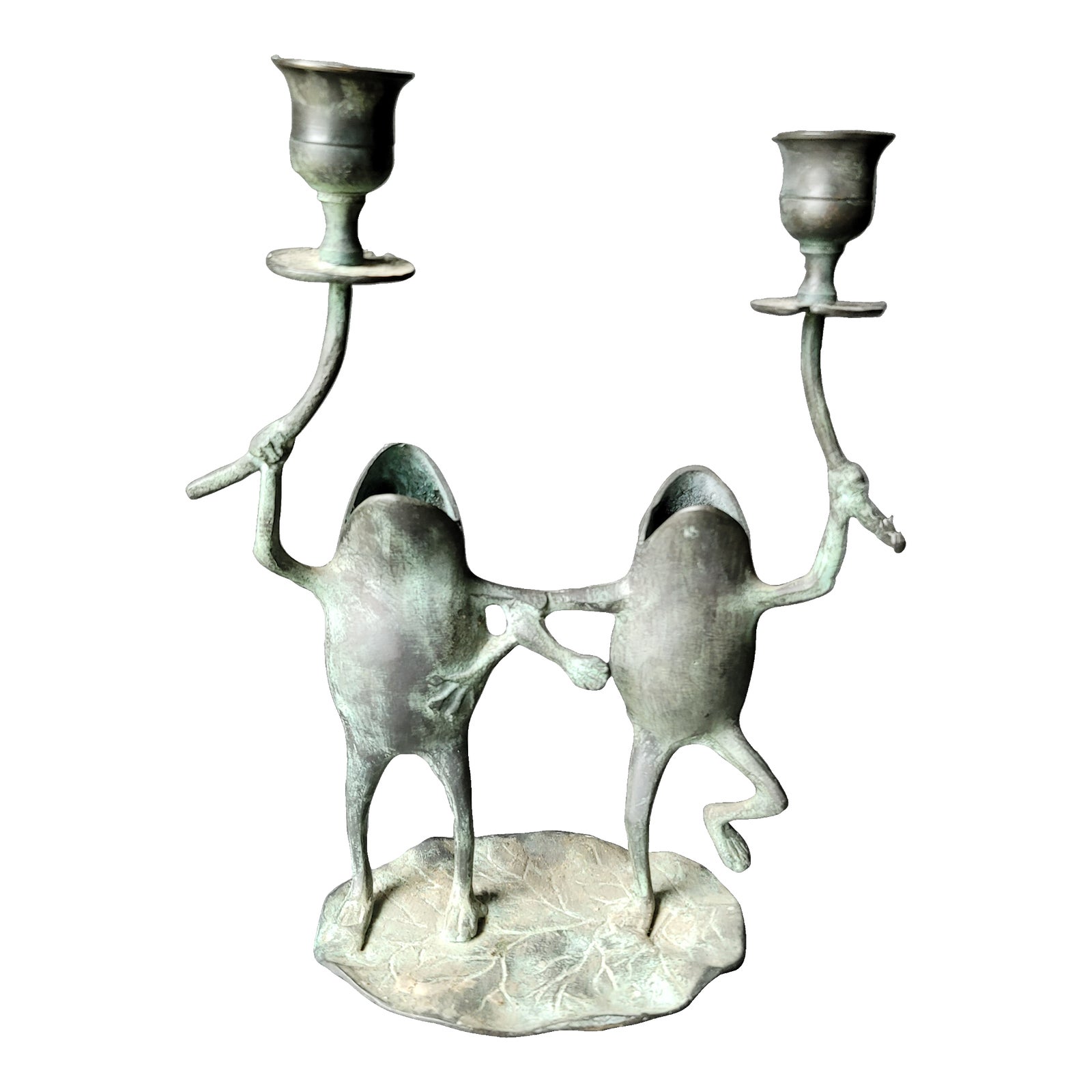 Vintage Bronze Dancing Frogs Candlestick Holder Vase | Chairish