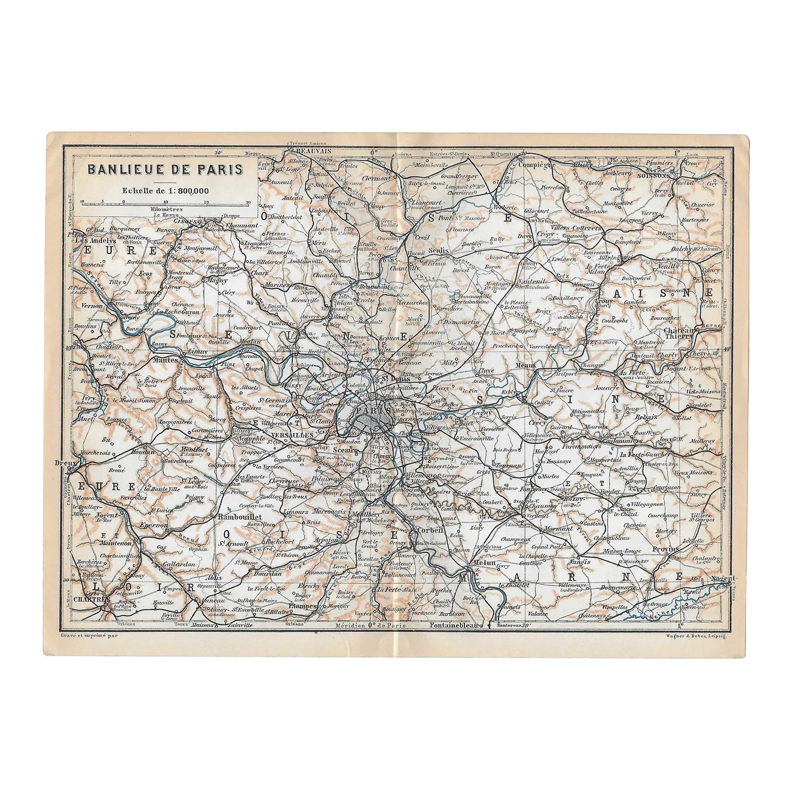Antique Map of Paris and Its Suburbs | Chairish
