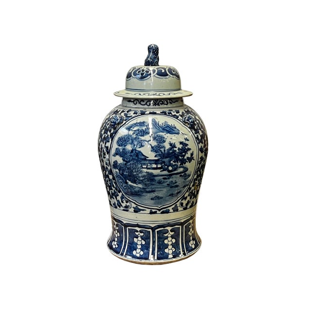 Chinese Blue & White Kirin Scenery Porcelain Large Temple General Jar ...