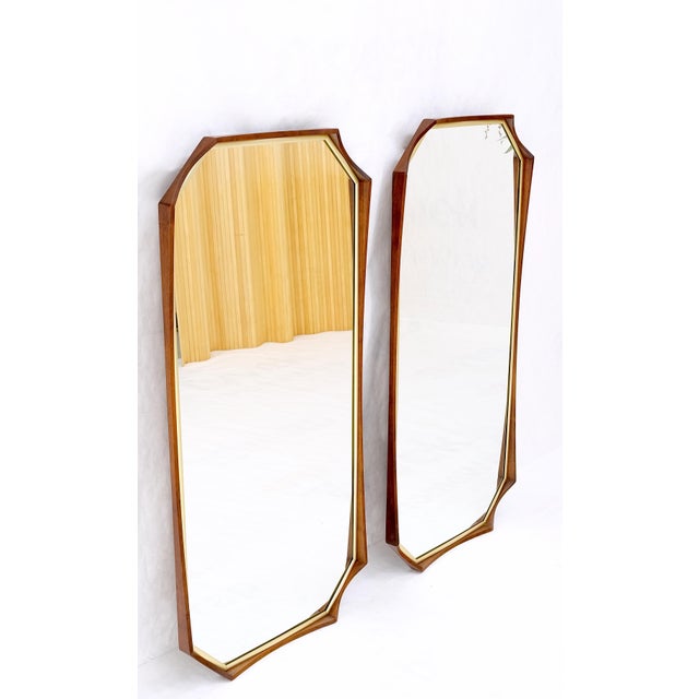 Oiled Walnut Frames Gold Trim Elongated Octagon Shape Wall Mirrors - A ...