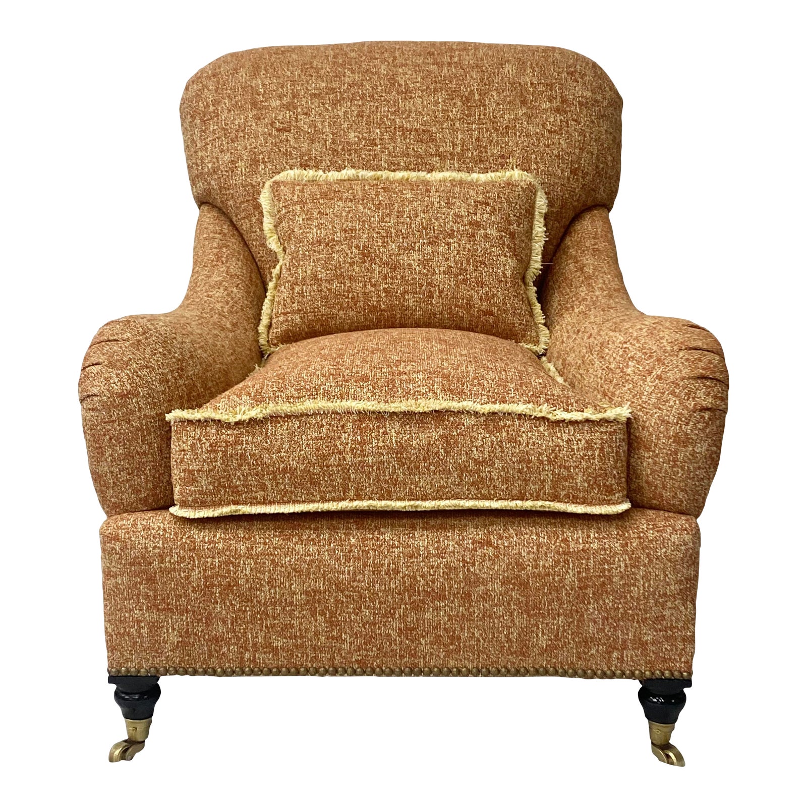 Glowing Ember - English Club Chair on Casters With Gold Casters | Chairish