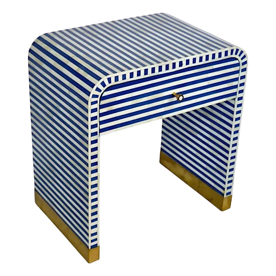 Bone Inlay Curved Bedside Table | Chairish