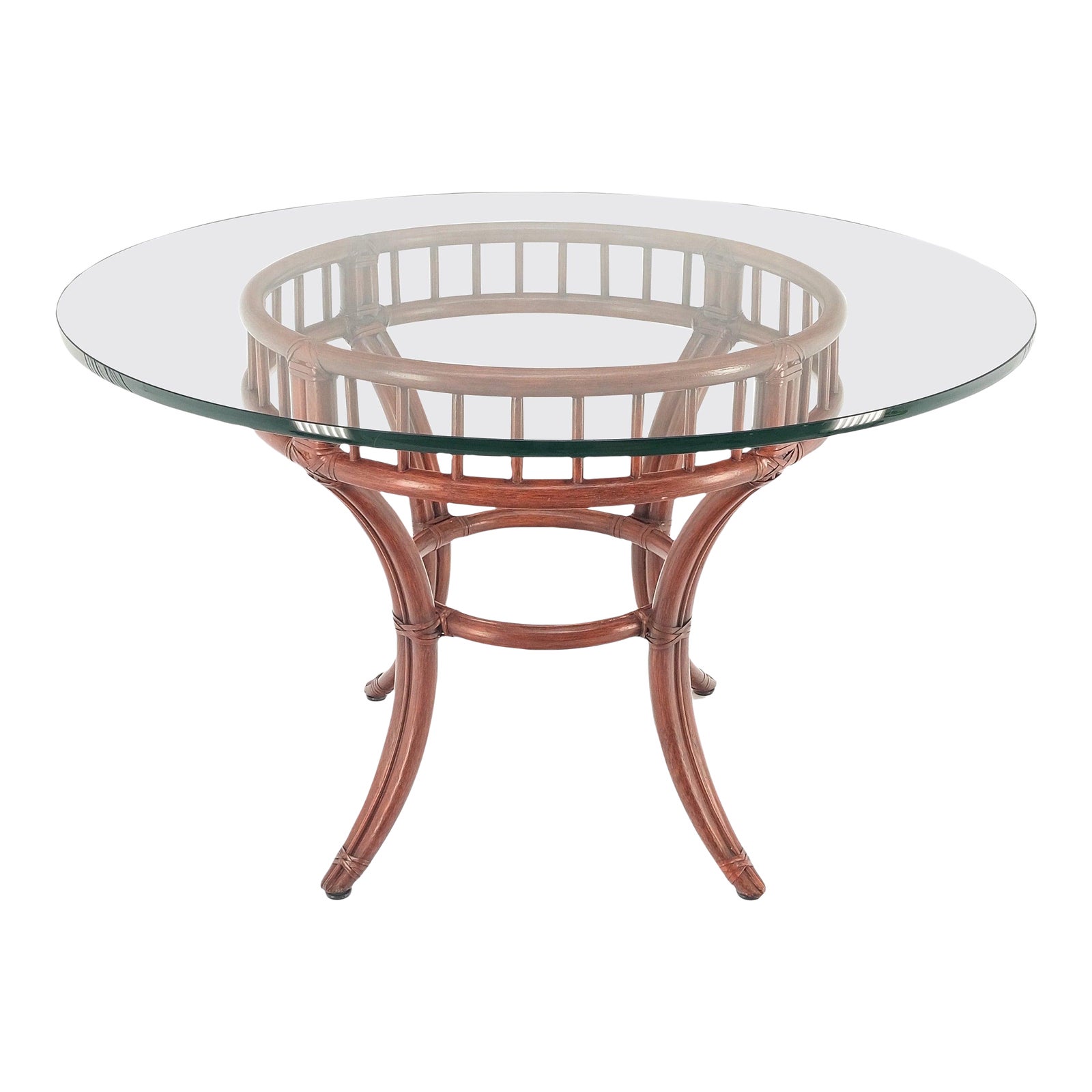 Large Round Bamboo Glass Top MCM Dining Dinette Table by McGuire | Chairish