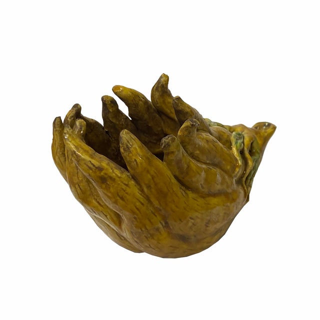Chinese Yellow Brown Color Ceramic Buddha's Hand Shape Display | Chairish