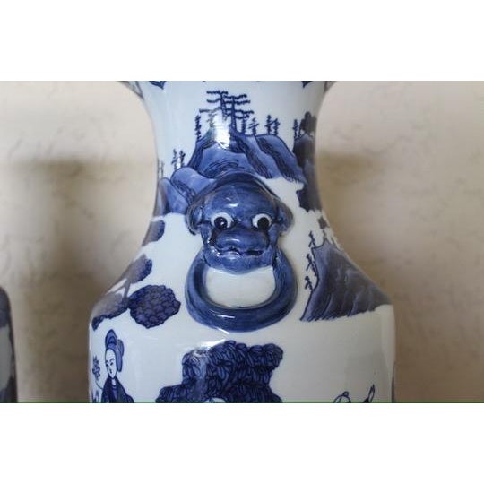 Pair of Blue & White Chinese Porcelain Figural Scenic Vases W/ Doyle ...