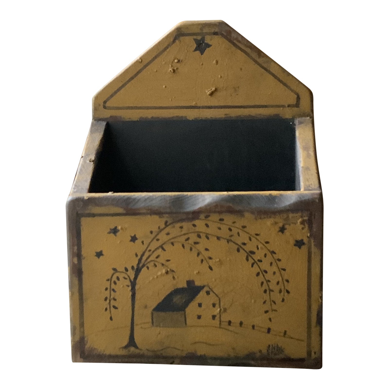 19th Century Painted Wood Wall "Candle" Box | Chairish