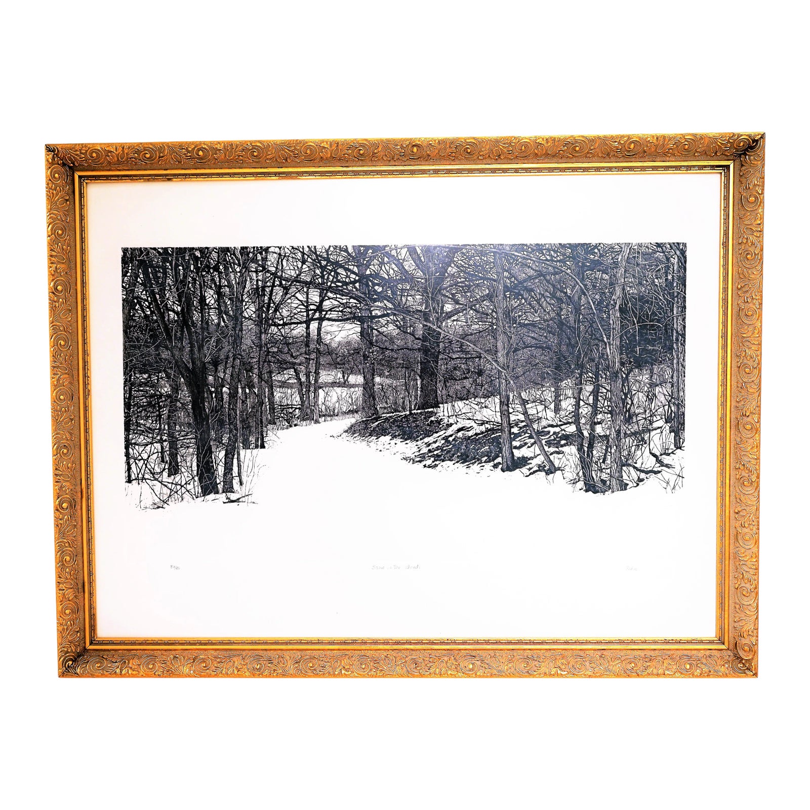 1980s "Snow in the Woods" Landscape Etching by Barbara Pihos, Framed ...