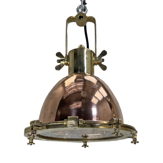 Industrial Copper & Brass Cargo Directional Ceiling Light attributed to ...