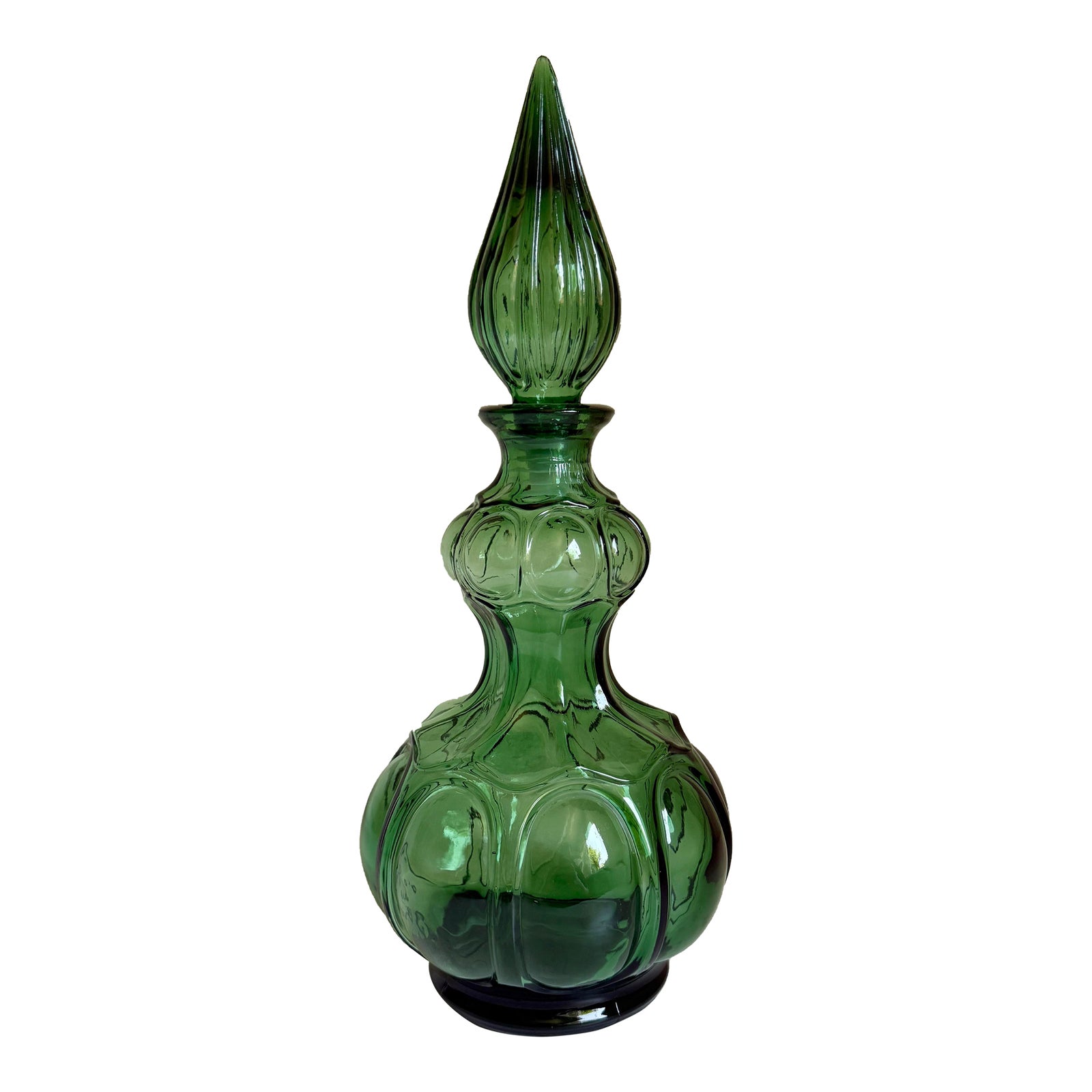 Mid-Century Empoli Glass Genie Bottle Decanter, Green | Chairish