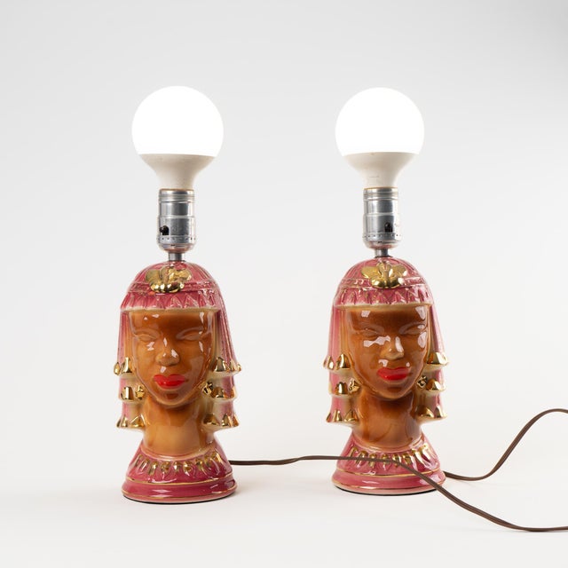 Vintage Pink and Gold Ceramic Goddess Lamp Bases - a Pair | Chairish