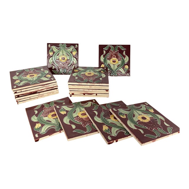 1990s German Embossed Art Nouveau Style Art Tiles - Set of 20 | Chairish