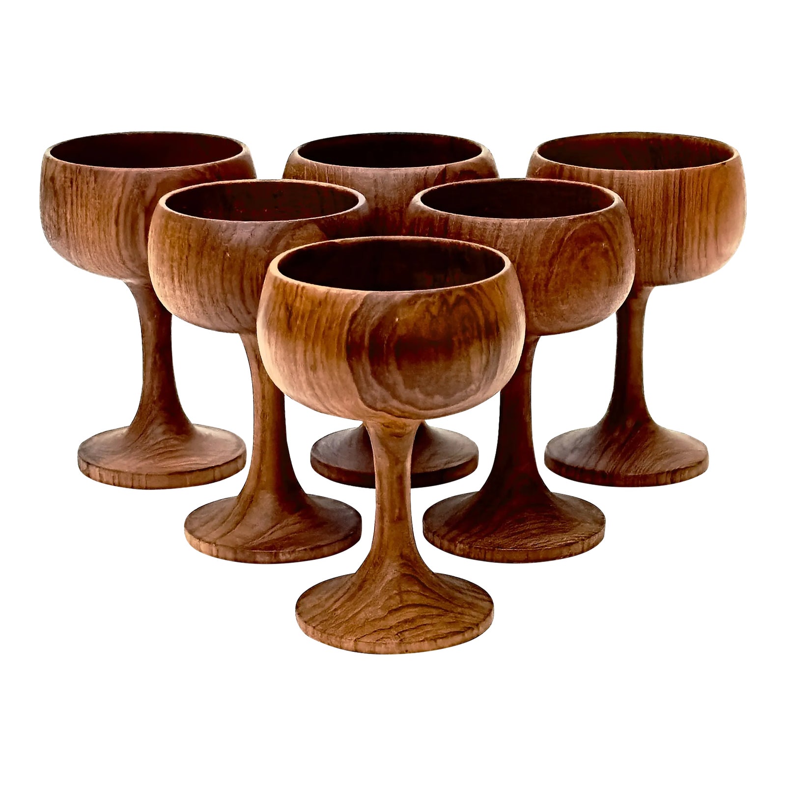 Mid Century Modern Teak Wood Cocktail Glasses - Set of 6 | Chairish