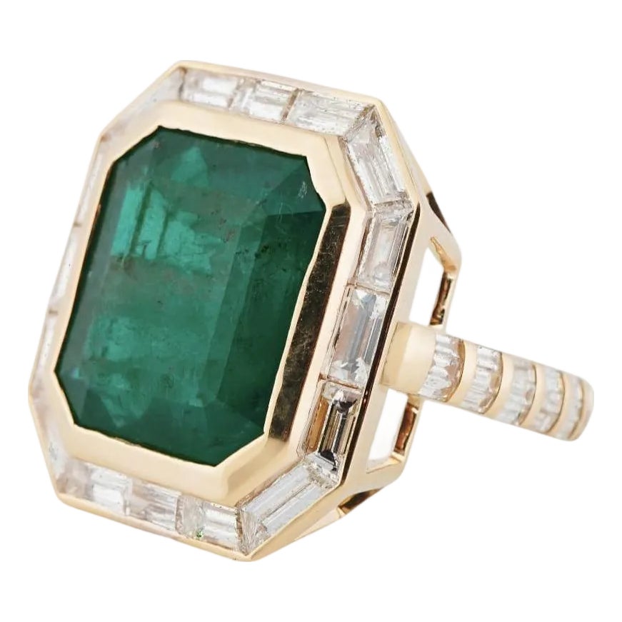 Art deco style Natural Zambian high quality Emerald & diamond ring in ...