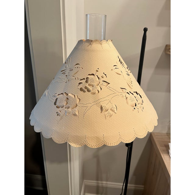 Vintage Iron Floor Lamp With Pierced Paper Shade | Chairish