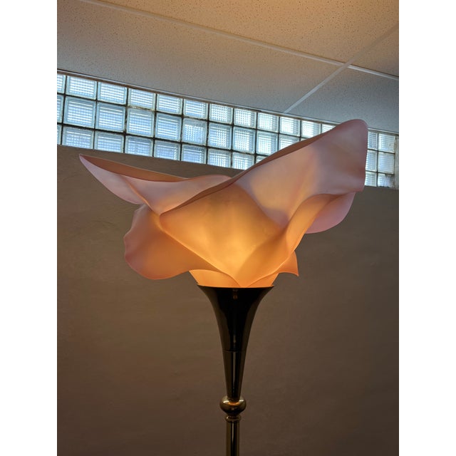 Vintage Rougier Style Acrylic Flower Brass Floor Lamp | Chairish