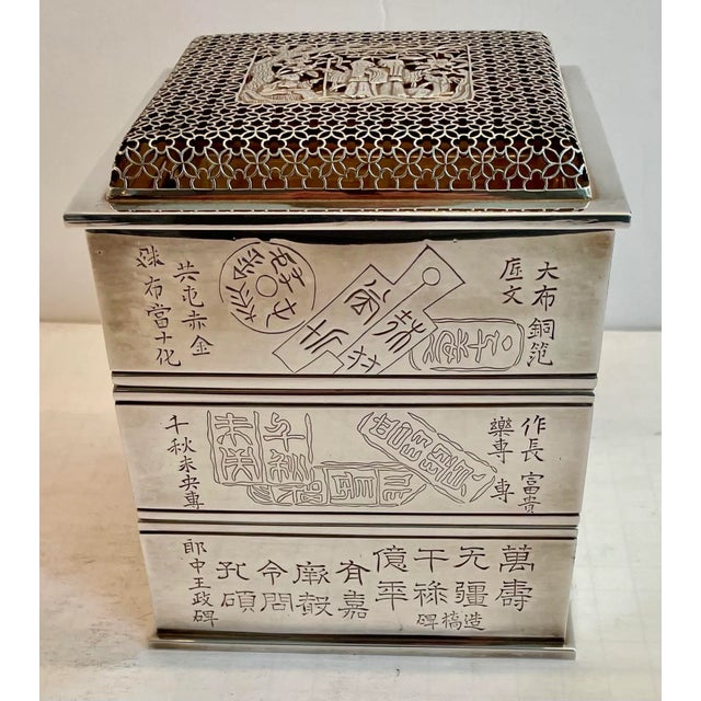 Antique Chinese Incense Clock Qing Silver Square Calligraphy Mark 19th ...