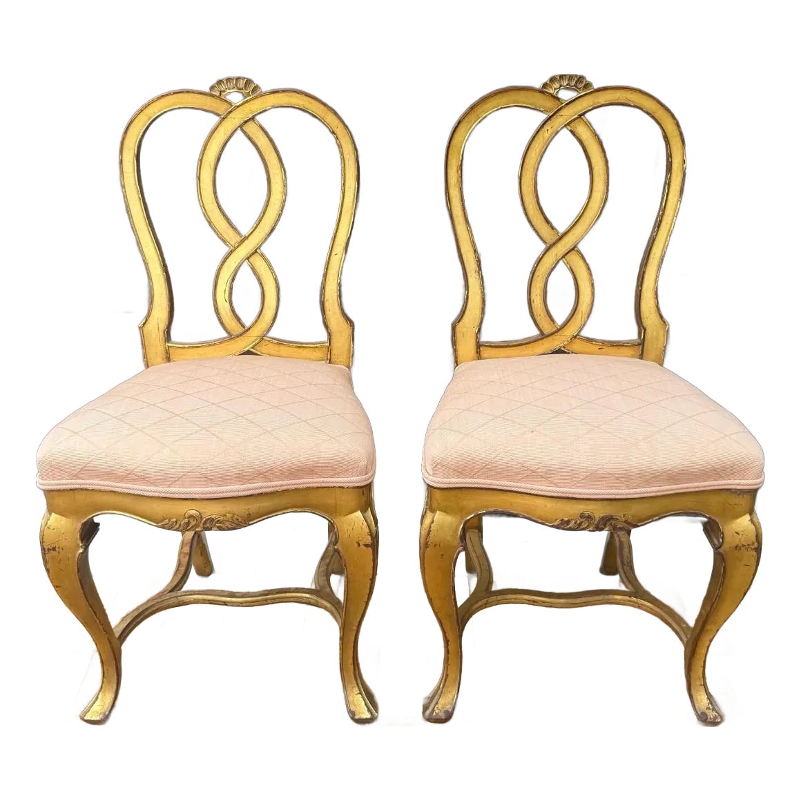 Pair of 1980s Gilded Hollywood Regency Side Chairs in the Style of Rose ...
