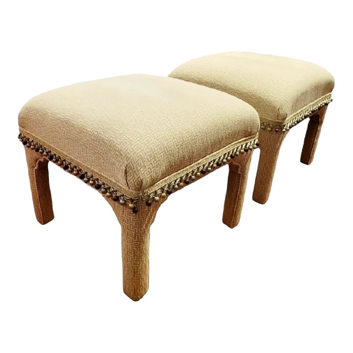 Vintage Greek Key Upholstered Square Billy Baldwin Style Ottoman ...