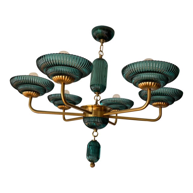 Green Art Deco Verde Chandelier by Kalco Lighting | Chairish