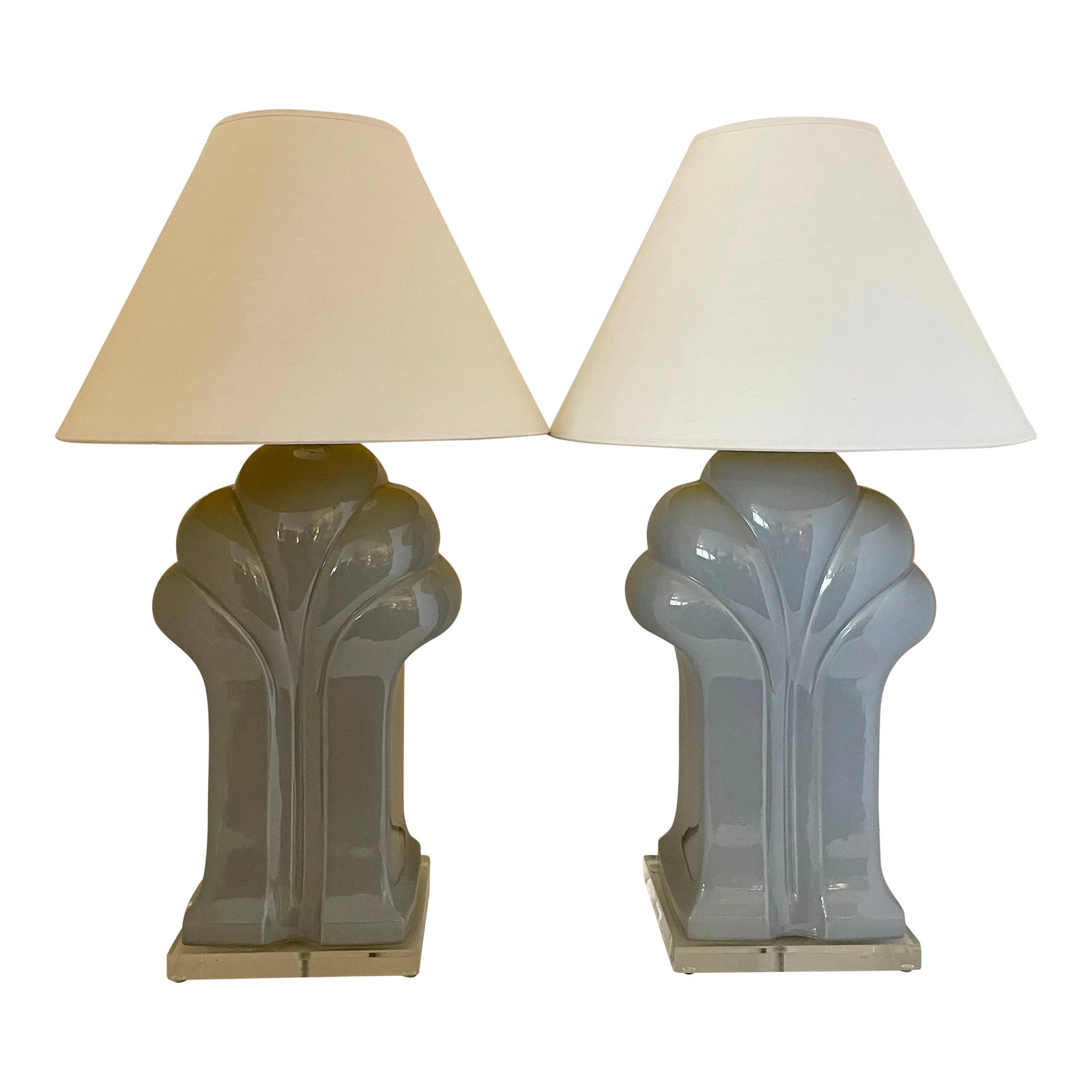 Pair of Large Art Deco Style Glossy Ceramic Table Lamps From 80's ...