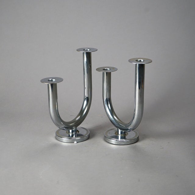 Circa 1930s Art Deco Chrome Stylized U-Form Candlesticks- a Pair | Chairish