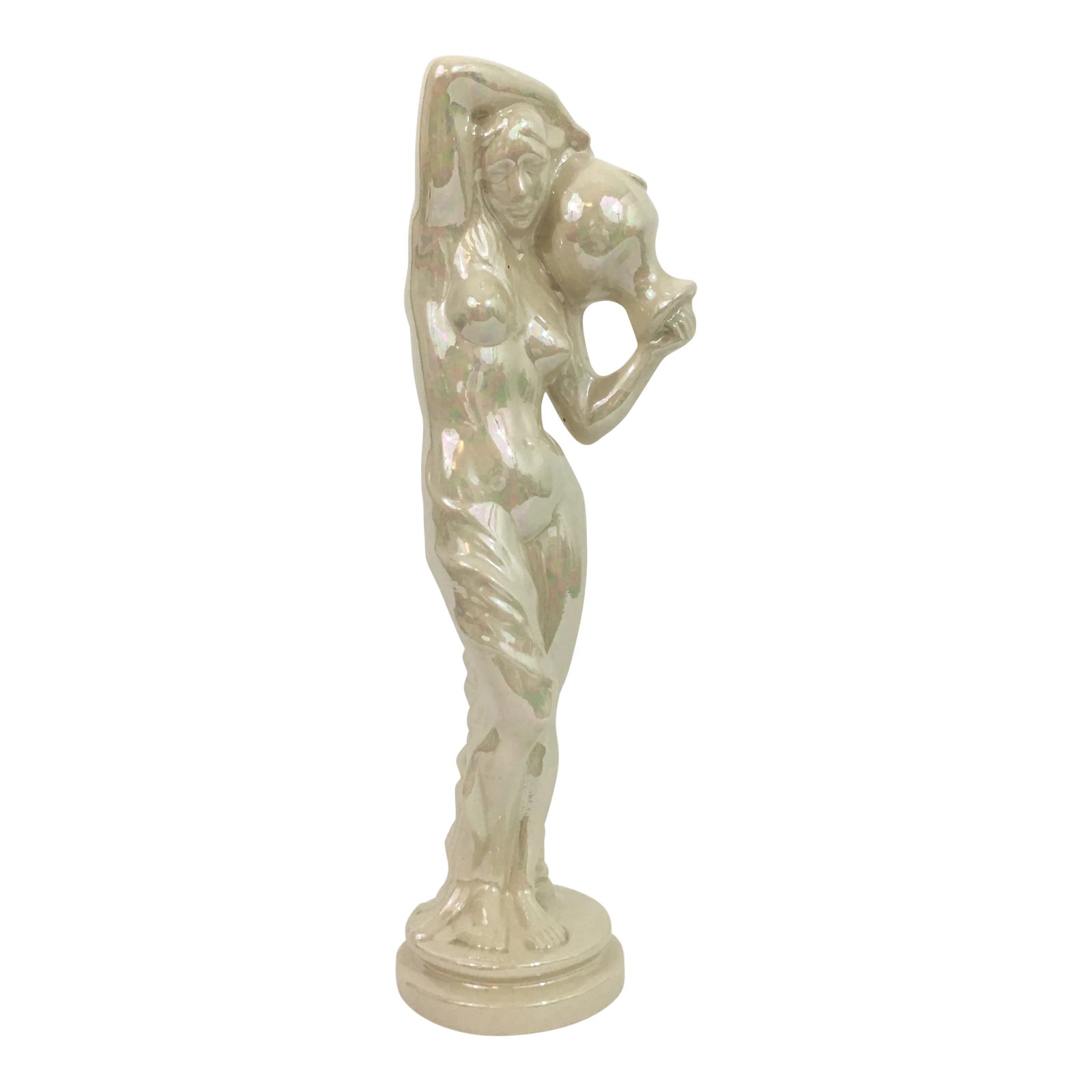 1970s Iridescent Ceramic Water Nymph Statue | Chairish