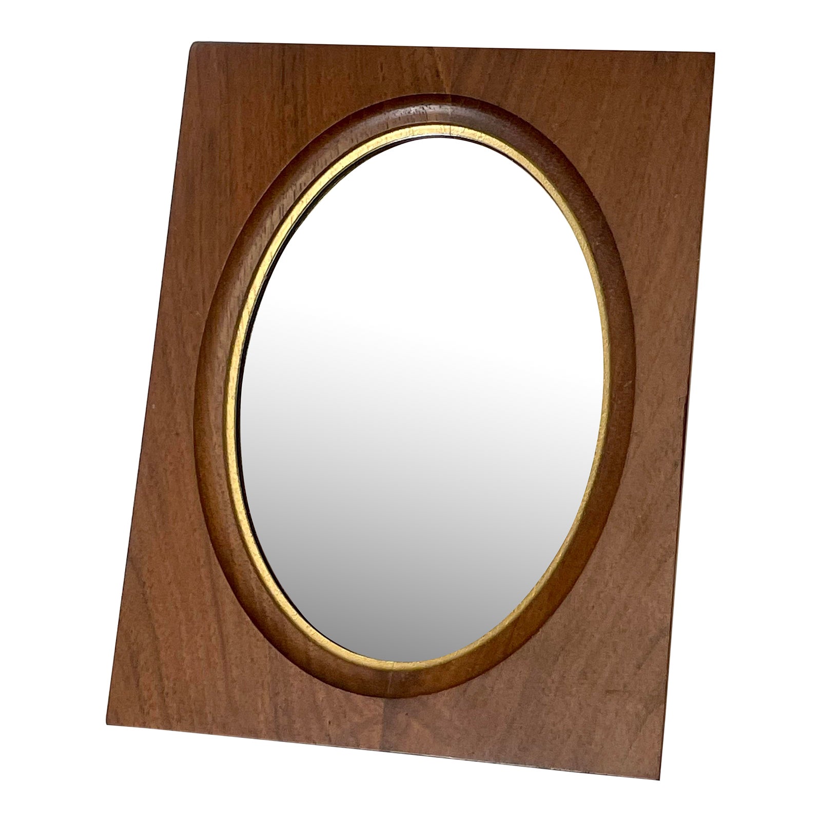 Mid 20th Century Walnut Wood Table Top Mirror/Frame, Oval Shape, Gold ...