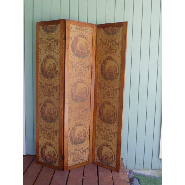 Vintage 3 Panel Folding Room Divider Double Sided Privacy Dressing ...