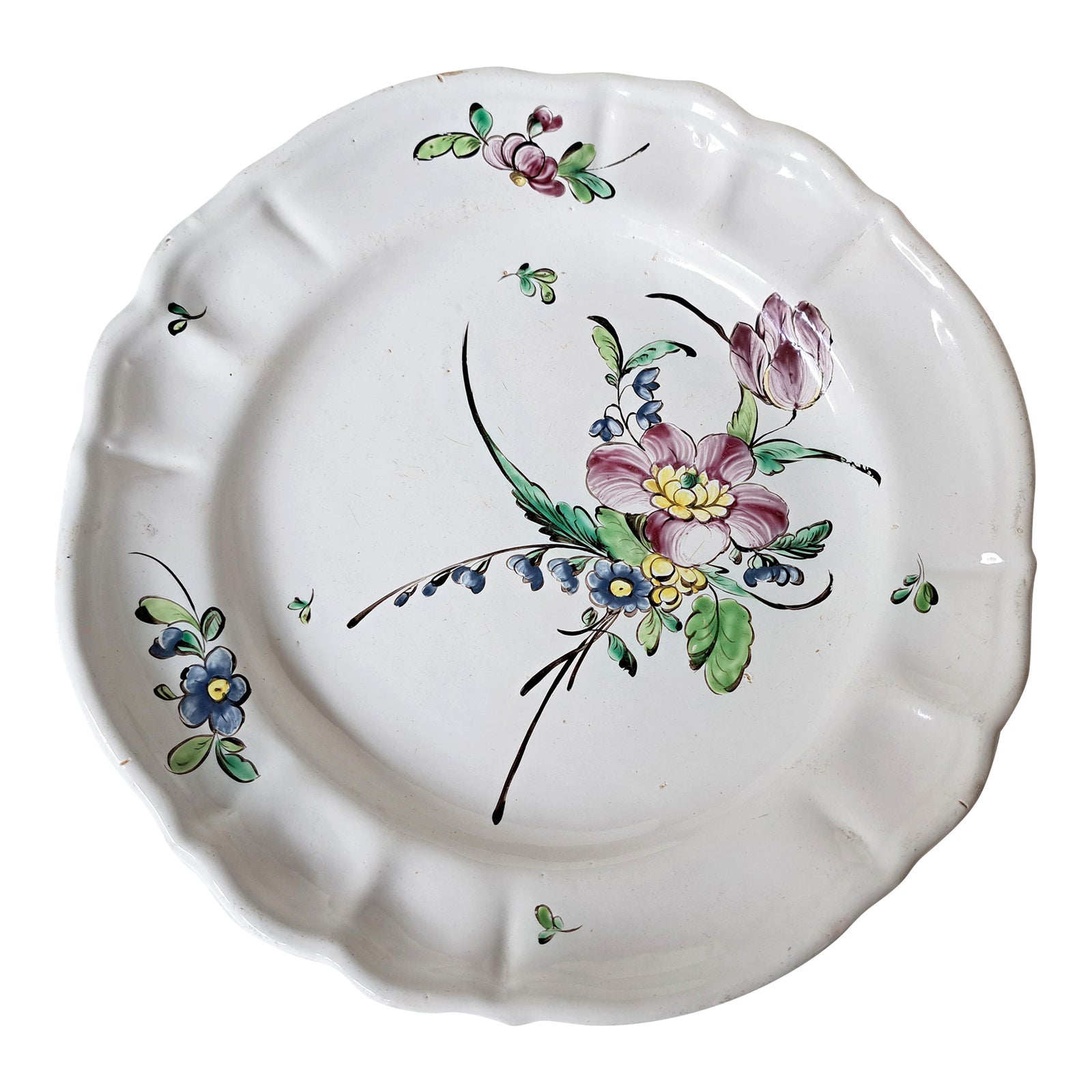 Antique 18th Century France Faience Plate, Hand-Painted with Purple ...