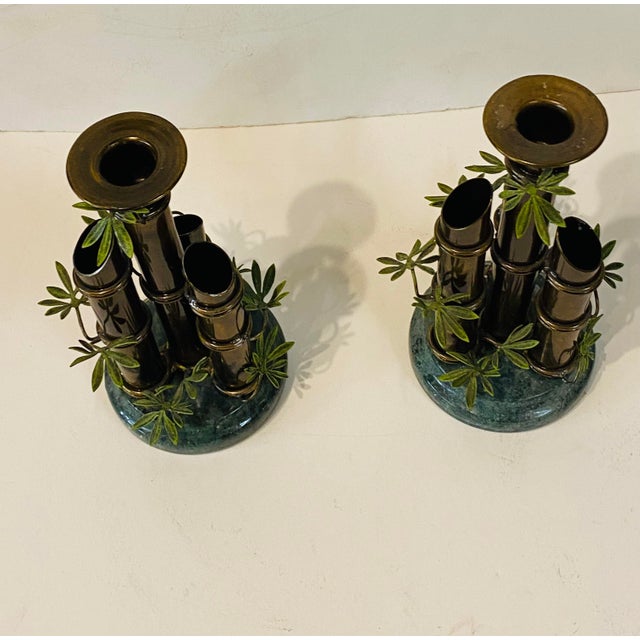 Bamboo Shape Metal Candlesticks - a Pair | Chairish