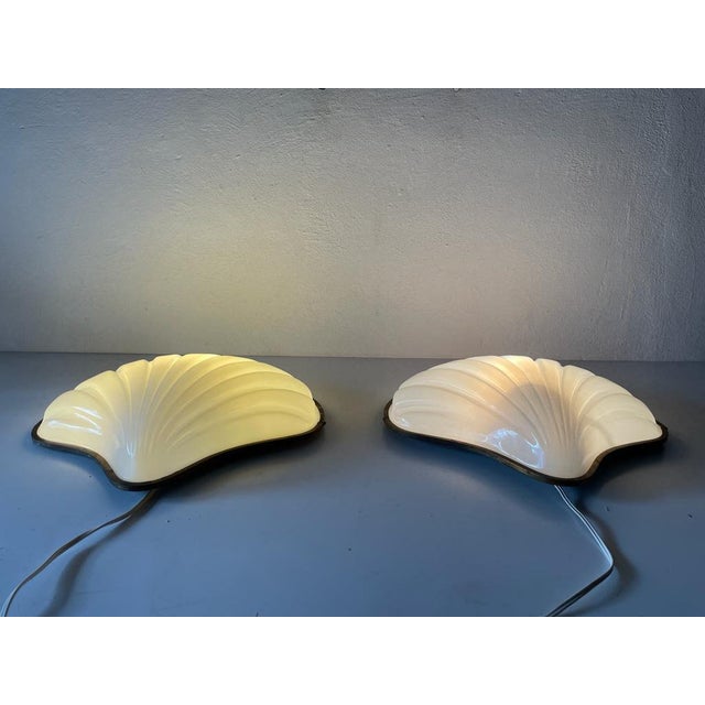 Large Italian Shell Shaped Sconces in White Acrylic Glass, 1950s, Set ...