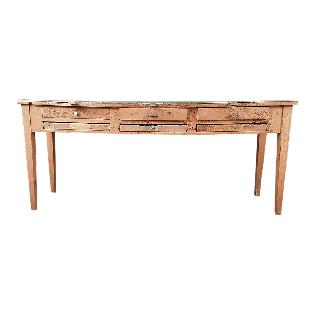 One of a Kind Dutch Industrial Work Console Table With 6 Drawers and ...