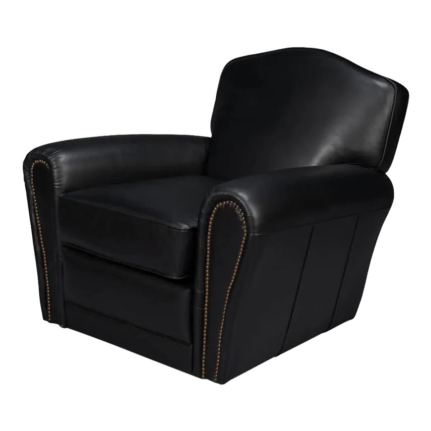 French Black Leather Club Chair | Chairish