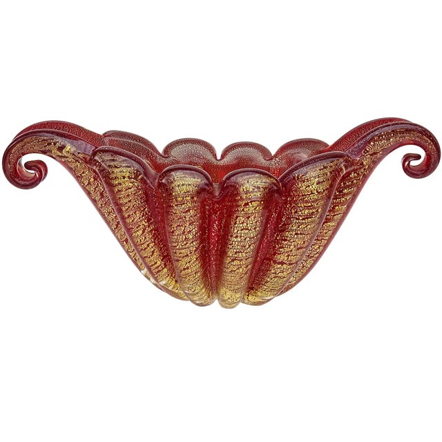 Barovier Toso Murano Vintage Red Gold Flecks Italian Art Glass Flared ...