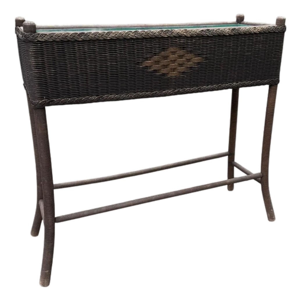 Antique Woven Hemp Plant Stand Wood Turned Spindle Legs | Chairish