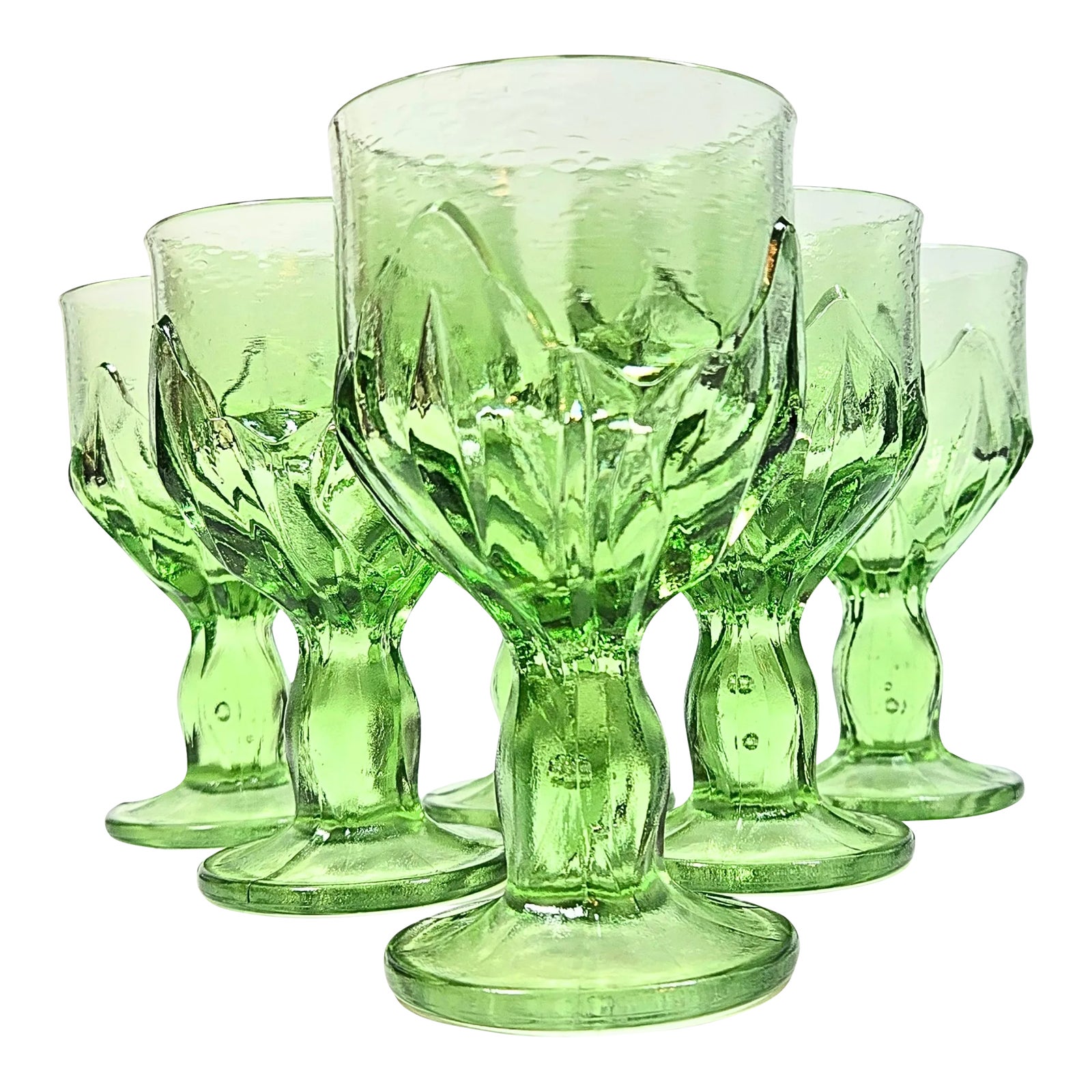 Chunky Green Bud Goblets- Set of Six | Chairish
