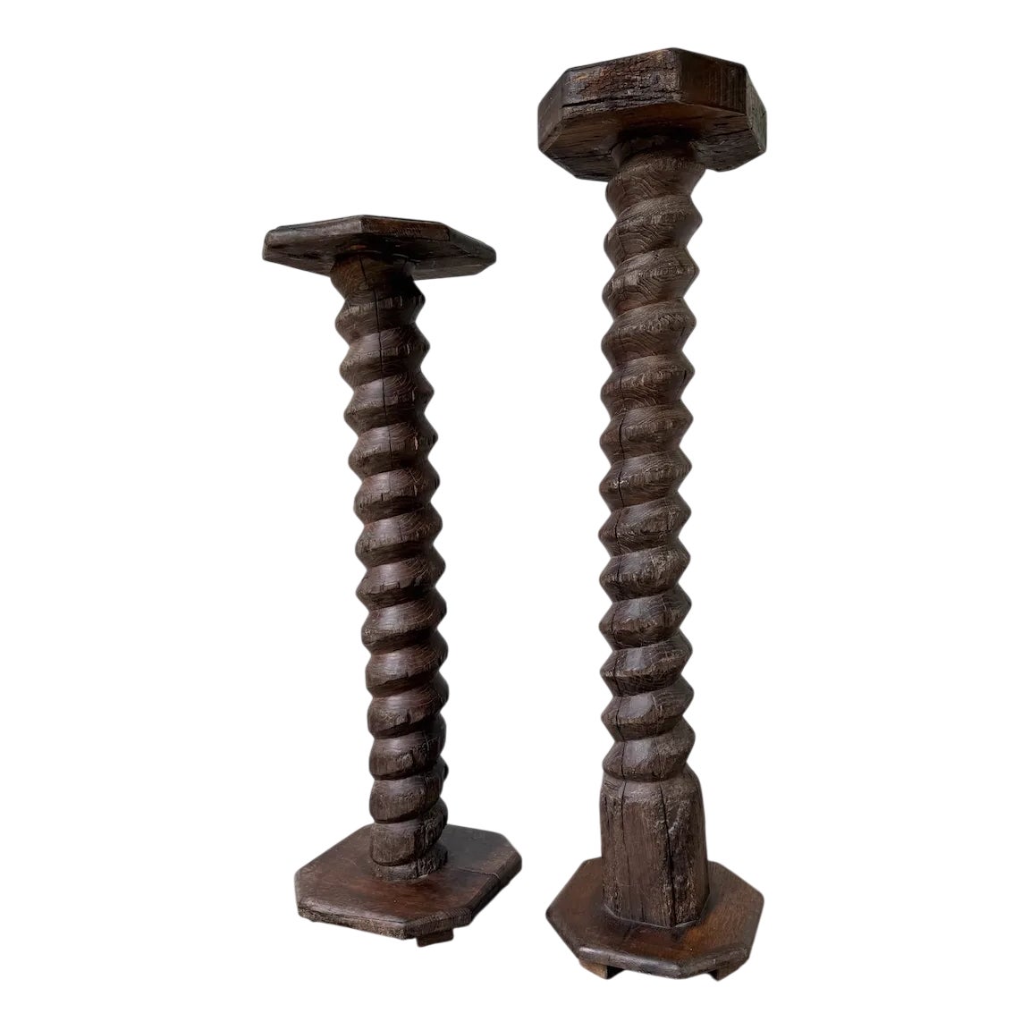 Pedestal Columns with Oak Pressing Screws, 1890s, Set of 2 | Chairish