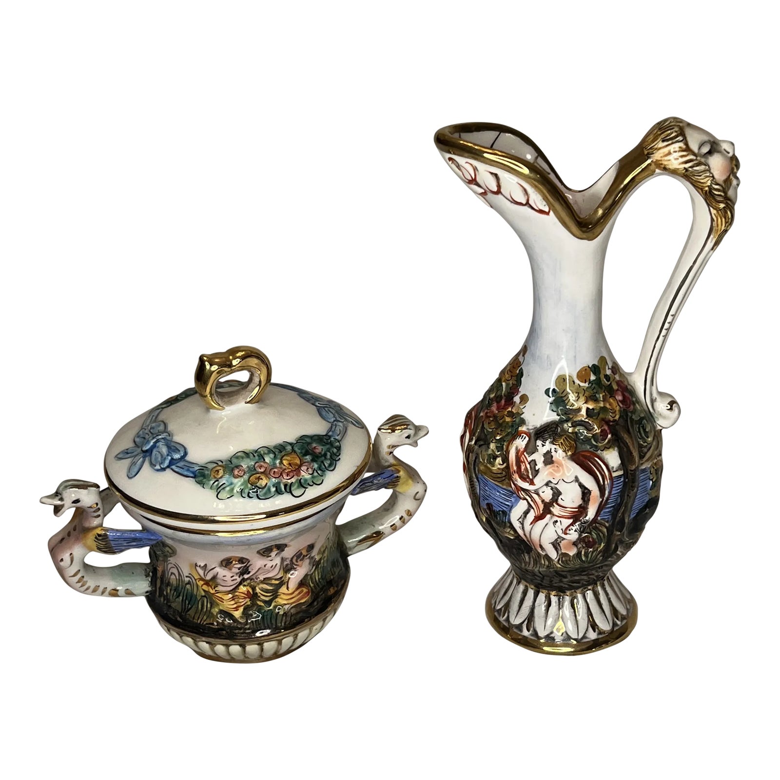 Vintage Capodimonte Urn / Ewer and Lidded Bowl | Chairish